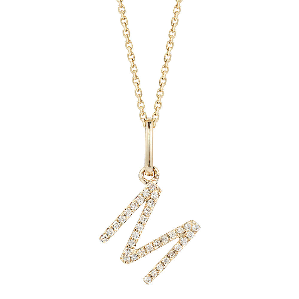 14K DIAMOND INITIAL M ON 18 INCHES CHAIN – Shula NY