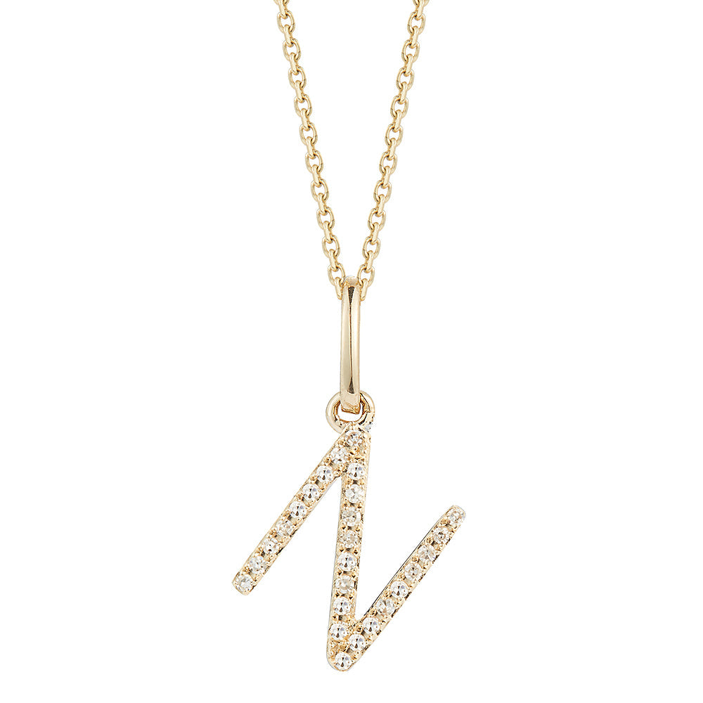 14K DIAMOND INITIAL N ON 18 INCHES CHAIN – Shula NY